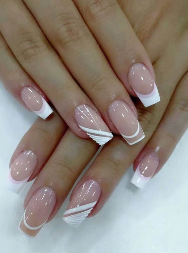 Stripe French Manicure Press On Nails Nailbea Nails